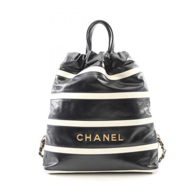 シャネル CHANEL シャネル22 リュックサック バックパック バッグ レザー レディース ブラック系 / ホワイト系 AS3859 【中古】