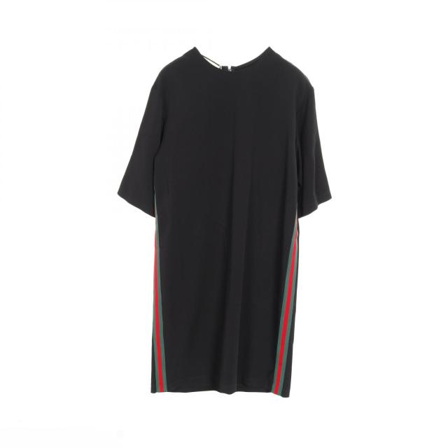 グッチ GUCCI ウェブ ストレッチヴィスコース チュニックドレス ワンピース 衣料品 トップス レーヨン レディース ブラック系 / グリーン系 / レッド系 528977 【中古】