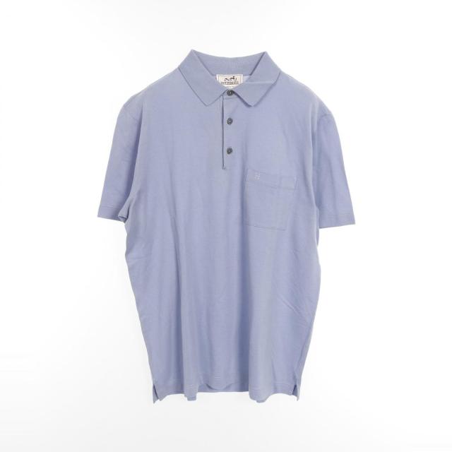 エルメス HERMES H刺繍ポケット付き 鹿の子 ポロシャツ 衣料品 トップス コットン メンズ ブルー系 【中古】
