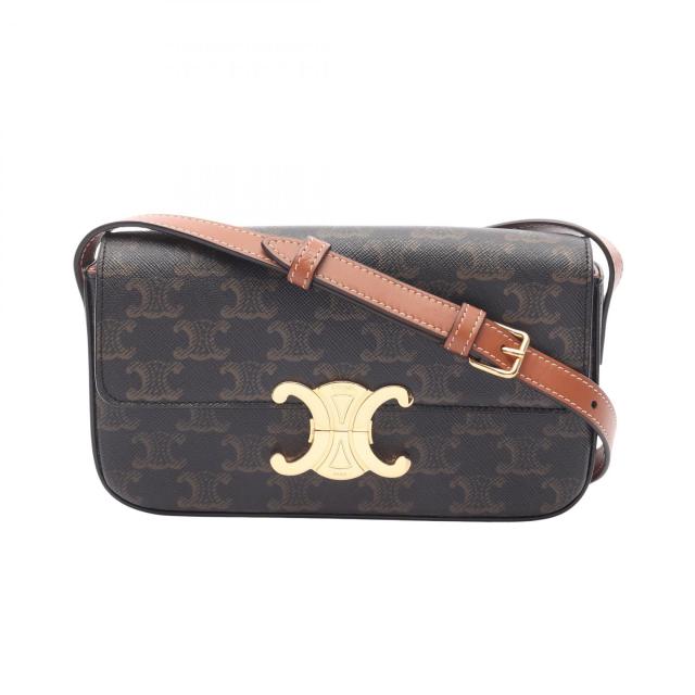 セリーヌ CELINE クロード トリオンフ ショルダーバッグ バッグ PVCコーティングキャンバス レザー レディース ブラウン系 【中古】