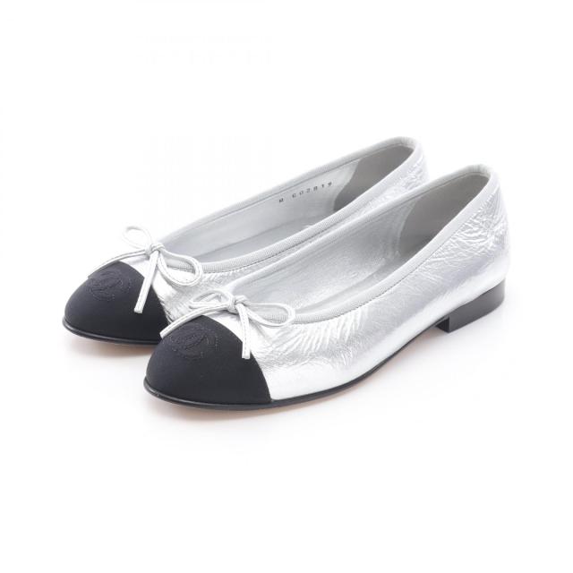 シャネル CHANEL BALLERINA バレリーナ パンプス 靴 レザー ファブリック レディース シルバー系 / ブラック系 G02819 【中古】