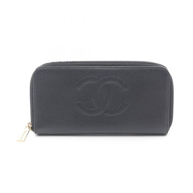 シャネル CHANEL ココマーク ラウンド長財布 財布 カーフ（牛革） レディース ブラック系 【中古】