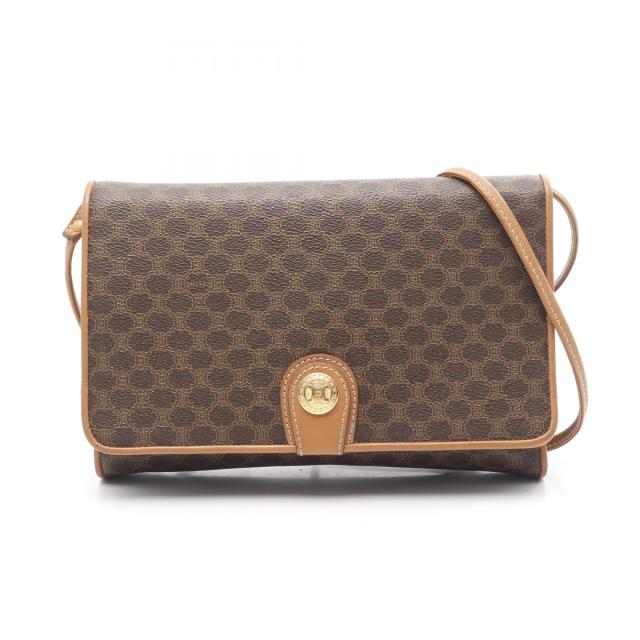 セリーヌ CELINE マカダム ショルダーバッグ バッグ PVCコーティングキャンバス レザー レディース ブラウン系 【中古】