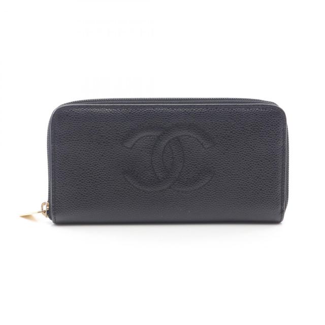 シャネル CHANEL ココマーク ラウンド長財布 財布 キャビアスキン(グレインドカーフ) レディース ブラック系 【中古】