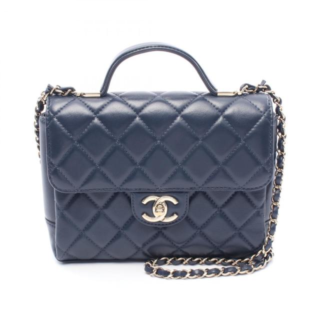 シャネル CHANEL マトラッセ トップハンドル ショルダーバッグ バッグ ラムスキン（羊革） レディース ネイビー系 AS5112 【中古】
