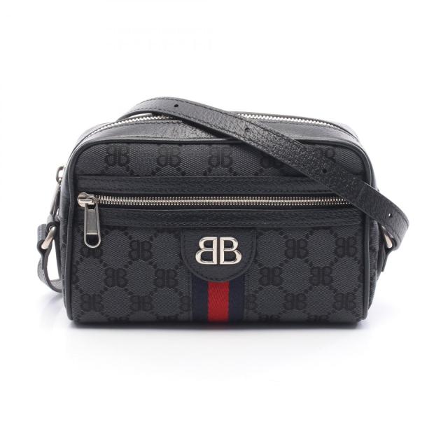 バレンシアガ BALENCIAGA BALENCIAGA × GUCCI ザ ハッカープロジェクト ウェブライン ショルダーバッグ バッグ キャンバス レザー レディース ブラック系 / ネイビー系 / レッド系 680128 【中古】