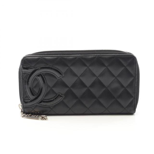 シャネル CHANEL カンボンライン ラウンド長財布 財布 レザー パテントレザー レディース ブラック系 A50078 【中古】