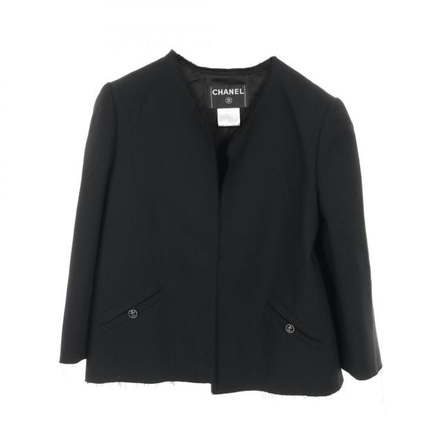 シャネル CHANEL ココマークボタン ノーカラージャケット 衣料品 アウター ウール レディース ブラック系 P31036V20717 【中古】