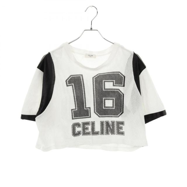 セリーヌ CELINE 16 CELINE プリント クロップド メッシュ カットソー 衣料品 トップス コットン レディース ホワイト系 / ブラック系 2X94D785T 【中古】