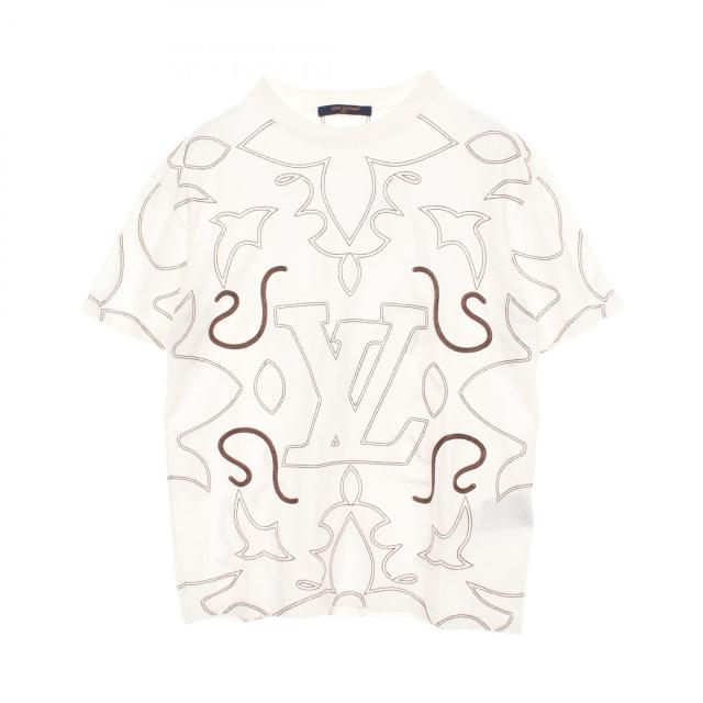 ルイ・ヴィトン LOUIS VUITTON エンブロイダード モノグラム カットソー 衣料品 トップス コットン メンズ ホワイト系 / ブラウン系 HRY64W 【中古】