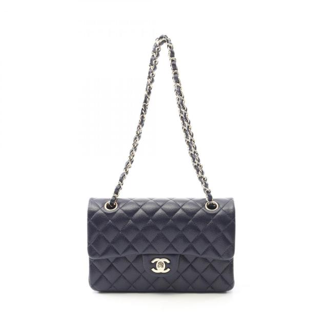 シャネル CHANEL マトラッセ Wフラップ ショルダーバッグ バッグ キャビアスキン(グレインドカーフ) レディース ネイビー系 A01113 【中古】