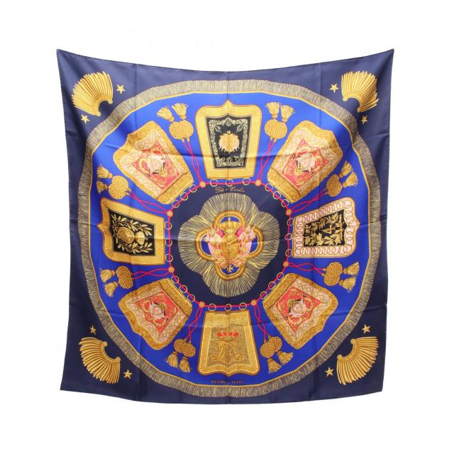 エルメス HERMES カレ90 POSTE ET CAVALERIE スカーフ 衣料品 シルク シルク レディース ネイビー系 / マルチカラー 【中古】