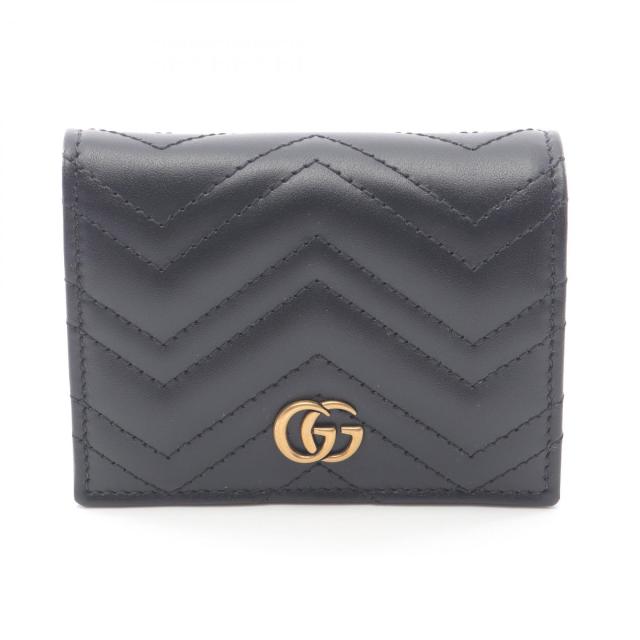 グッチ GUCCI GGマーモント 二つ折り財布 財布 レザー レディース ブラック系 466492DTD1T1000 【新品】