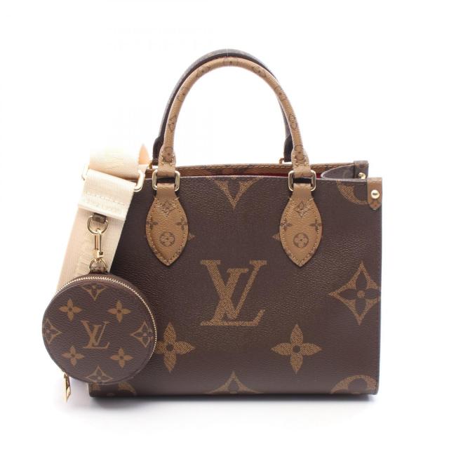 ルイ・ヴィトン LOUIS VUITTON オンザゴーPM ハンドバッグ バッグ PVCコーティングキャンバス モノグラム・ジャイアントリバース レディース ブラウン系 / ベージュ系 M46373 【中古】