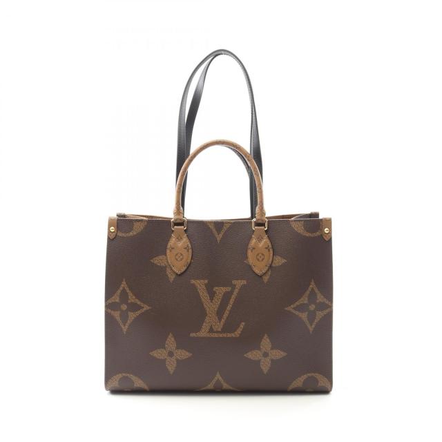 ルイ・ヴィトン LOUIS VUITTON オンザゴーMM トートバッグ バッグ PVCコーティングキャンバス レザー モノグラム・ジャイアントリバース レディース ブラウン系 / ベージュ系 M45321 【中古】