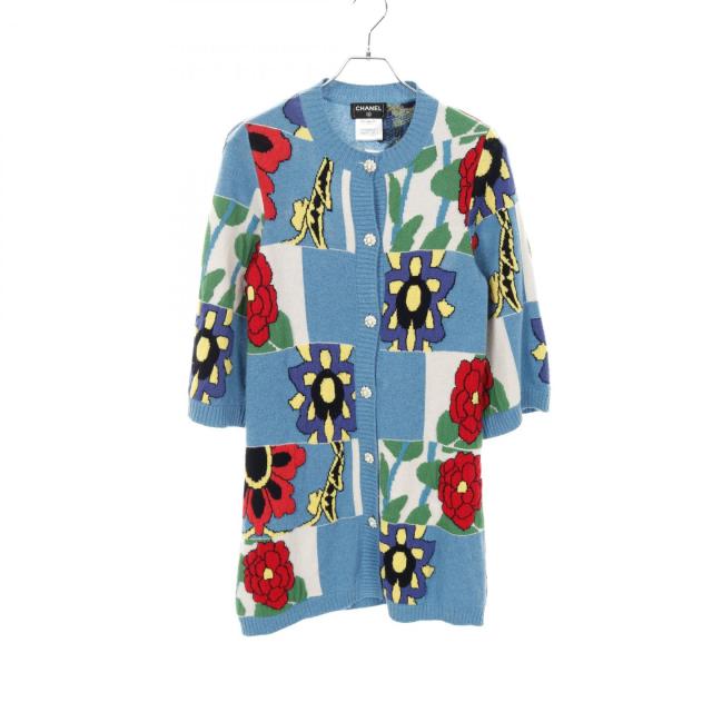 シャネル CHANEL ドバイコレクション フローラル カーディガン 衣料品 トップス カシミヤ レディース ブルー系 / マルチカラー P50923K06479 【中古】