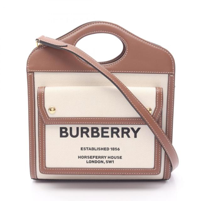 バーバリー BURBERRY ホースフェリー ハンドバッグ バッグ レザー キャンバス レディース ブラウン系 / アイボリー系 【中古】