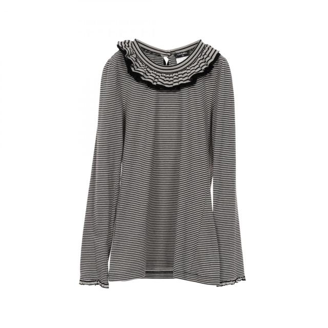 シャネル CHANEL ココマークボタン カットソー 衣料品 トップス コットン レディース ブラック系 / グレー系 / ホワイト系 - 【中古】