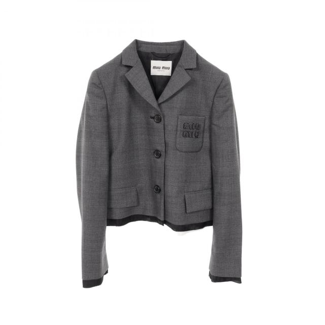 ミュウ ミュウ Miu Miu プリンスオブウェールズチェック テーラードジャケット 衣料品 アウター ウール レディース グレー系 MH1783 【中古】