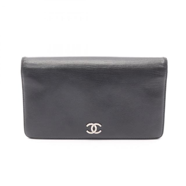 シャネル CHANEL ココマーク 二つ折り長財布 財布 レザー レディース ブラック系 【中古】
