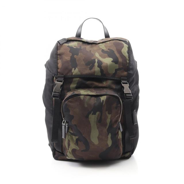 プラダ PRADA TESSUTO CAMOUFLAG リュックサック バックパック バッグ ナイロン メンズ ブラック系 / カーキ系 2VZ135 【中古】