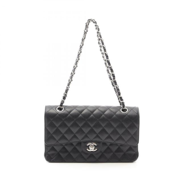 シャネル CHANEL マトラッセ Wフラップ ショルダーバッグ バッグ キャビアスキン(グレインドカーフ) レディース ブラック系 A01112 【中古】