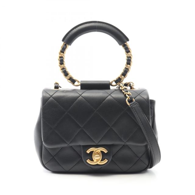 シャネル CHANEL トップハンドル マトラッセ ショルダーバッグ バッグ ラムスキン（羊革） レディース ブラック系 AS1357 【中古】