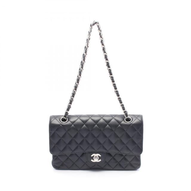 シャネル CHANEL マトラッセ Wフラップ ショルダーバッグ バッグ カーフ（牛革） レディース ブラック系 A01112 【中古】