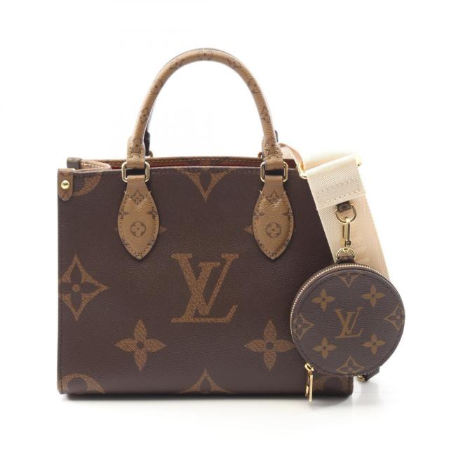 ルイ・ヴィトン LOUIS VUITTON オンザゴーPM ハンドバッグ バッグ PVCコーティングキャンバス モノグラム・ジャイアントリバース レディース ブラウン系 / ベージュ系 M46373 【中古】