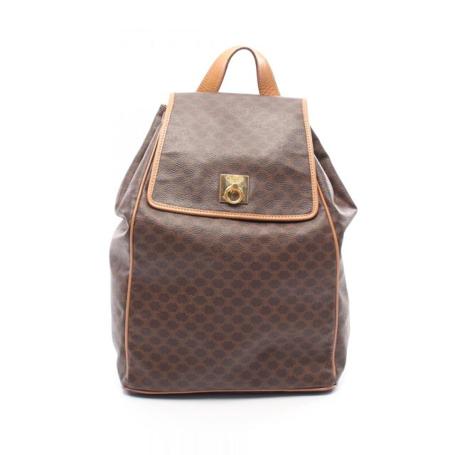 セリーヌ CELINE マカダム リュックサック バックパック バッグ PVCコーティングキャンバス レザー レディース ブラウン系 【中古】
