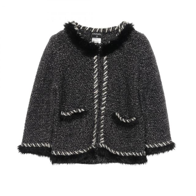 シャネル CHANEL ココマーク ノーカラージャケット 衣料品 アウター カシミヤ レディース ブラック系 / ホワイト系 P39892K02851 【中古】