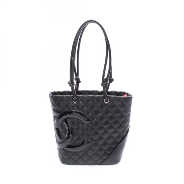 シャネル CHANEL カンボンライン スモール トートバッグ バッグ レザー パテントレザー レディース ブラック系 【中古】