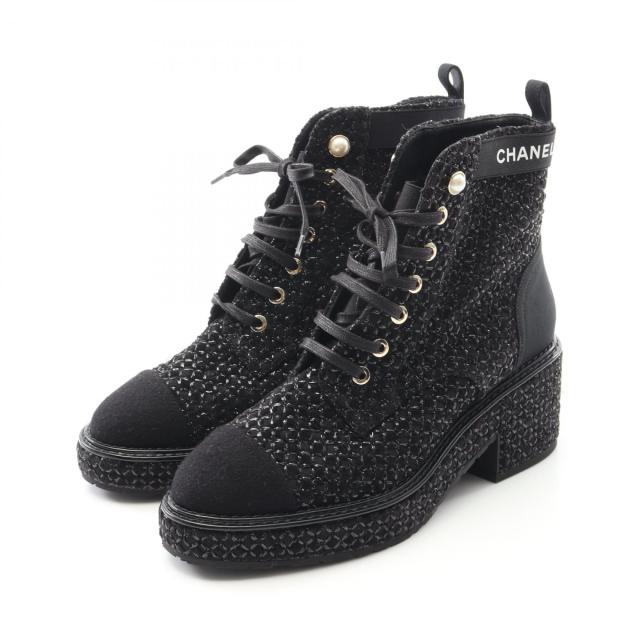 シャネル CHANEL ブーツ 靴 ファブリック ファブリック / フェイクパール レディース ブラック系 G38514 【中古】