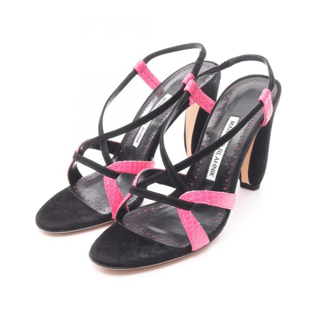 マノロブラニク MANOLO BLAHNIK サンダル 靴 スウェード エキゾチックレザー レディース ブラック系 / ピンク系 【中古】
