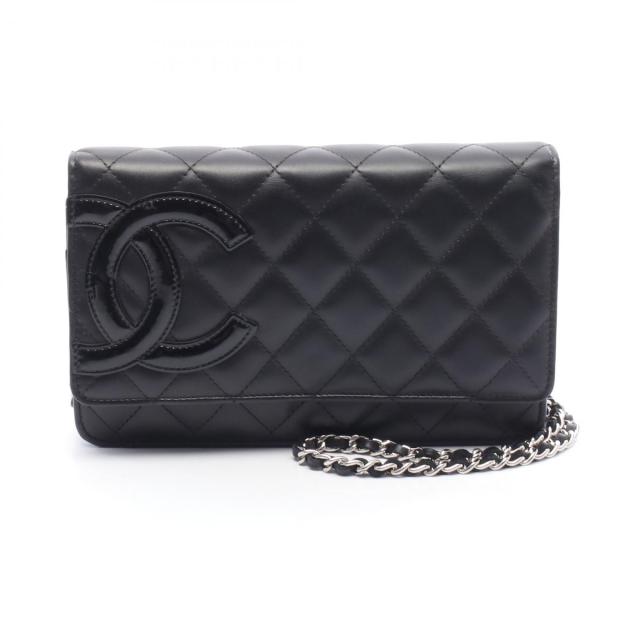 シャネル CHANEL カンボンライン ショルダーバッグ バッグ レザー パテントレザー レディース ブラック系 【中古】