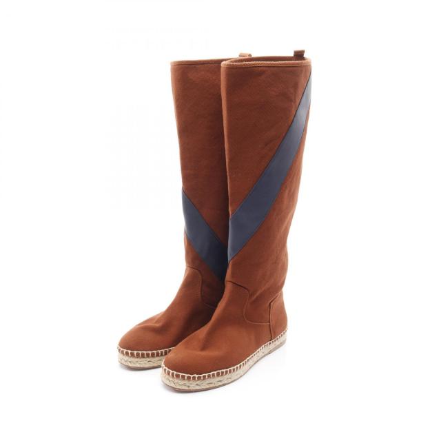 エルメス HERMES ブーツ 靴 キャンバス レザー レディース ブラウン系 / ネイビー系 【中古】