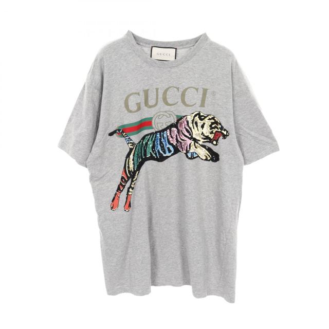 グッチ GUCCI タイガー カットソー 衣料品 トップス コットン メンズ レディース グレー系 / マルチカラー 【中古】