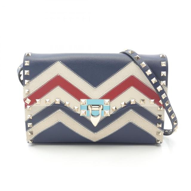ヴァレンチノ Valentino ショルダーバッグ バッグ レザー キャンバス レディース ネイビー系 / ホワイト系 / レッド系 RW2B0181 【中古】