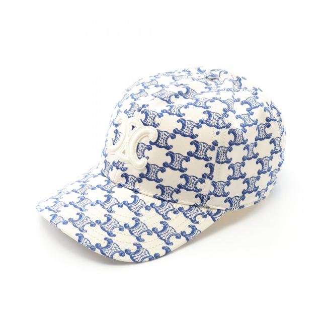 セリーヌ CELINE トリオンフ キャップ 帽子 キャンバス レディース ホワイト系 / ブルー系 【中古】