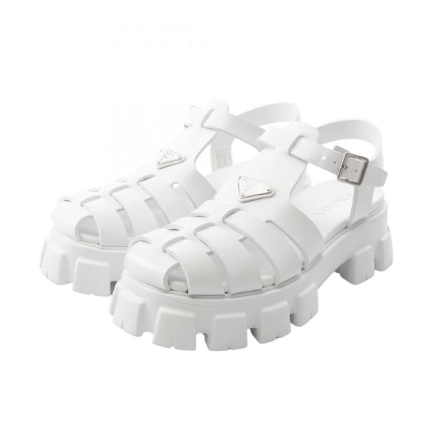 プラダ PRADA モノリス サンダル 靴 レザー メンズ ホワイト系 2X3083 【中古】