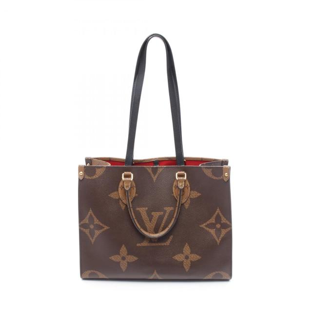 ルイ・ヴィトン LOUIS VUITTON オンザゴーMM モノグラムジャイアント リバース トートバッグ バッグ PVCコーティングキャンバス レザー レディース ブラウン系 / ベージュ系 M45321 【中古】