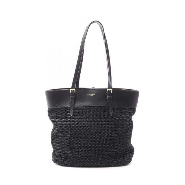 サンローランパリ SAINT LAURENT PARIS イースト ウエスト トートバッグ バッグ レザー ストロー レディース ブラック系 609017 【中古】