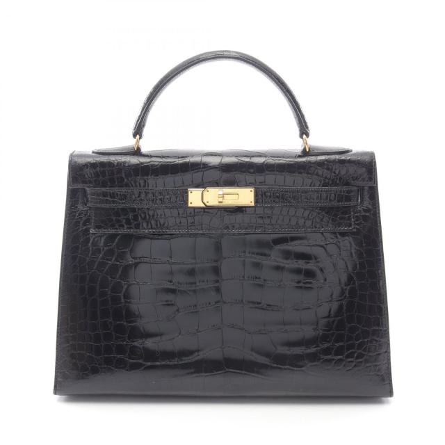 エルメス HERMES ケリー32 ハンドバッグ バッグ アリゲーターリセ レディース ブラック系 【中古】