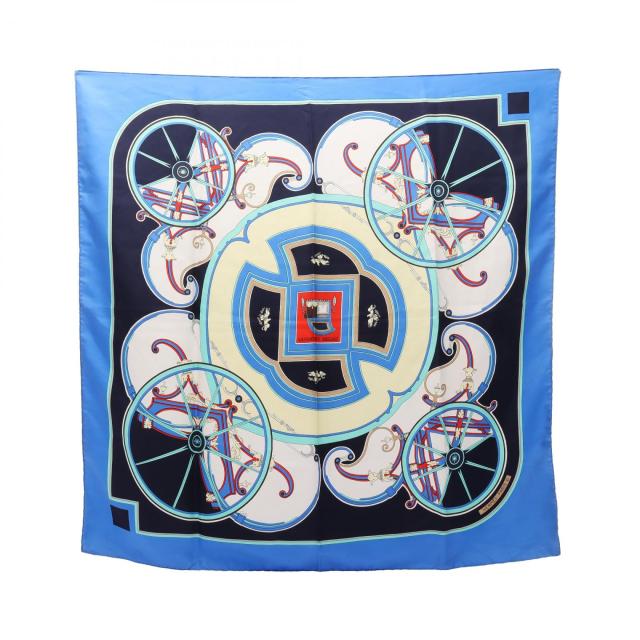 エルメス HERMES カレ90 WASHINGTON？S CARRIAGE スカーフ 衣料品 シルク シルク レディース ブルー系 / マルチカラー 【中古】