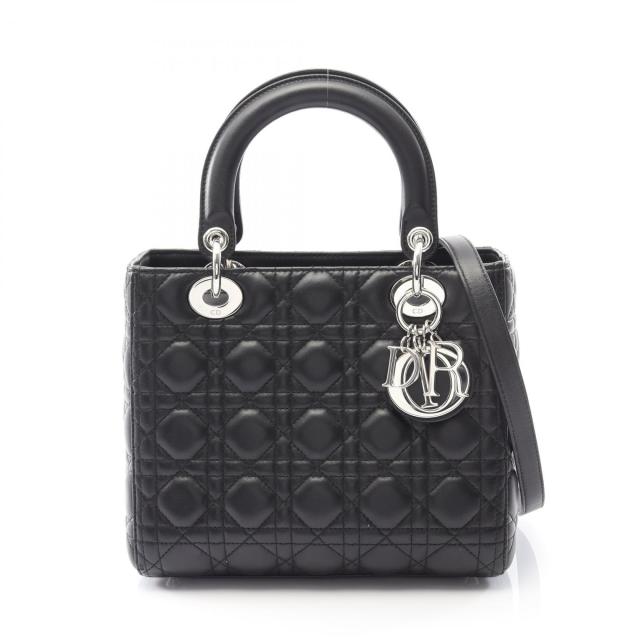 ディオール Dior LADY DIOR レディディオール カナージュ ハンドバッグ バッグ レザー レディース ブラック系 M0565BNGE-M900 【中古】