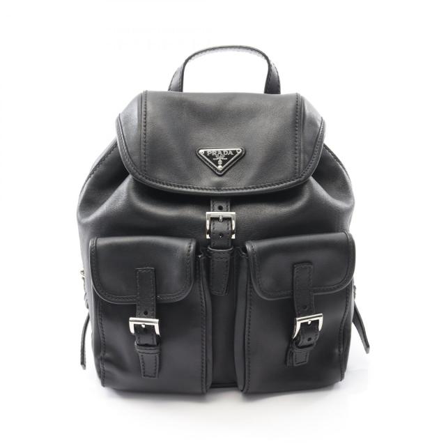 プラダ PRADA トライアングルロゴ リュックサック バックパック バッグ レザー レディース ブラック系 1BZ080 【中古】