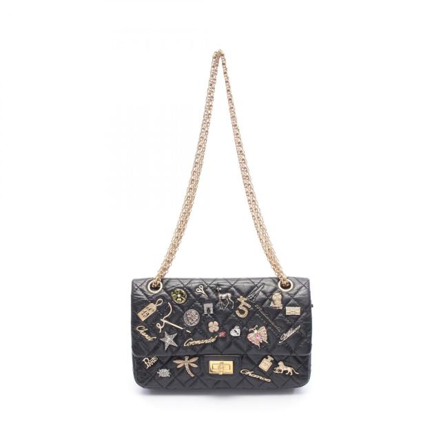 シャネル CHANEL 2.55 マトラッセ マドモアゼルチェーン ショルダーバッグ バッグ レザー レディース ブラック系 【中古】