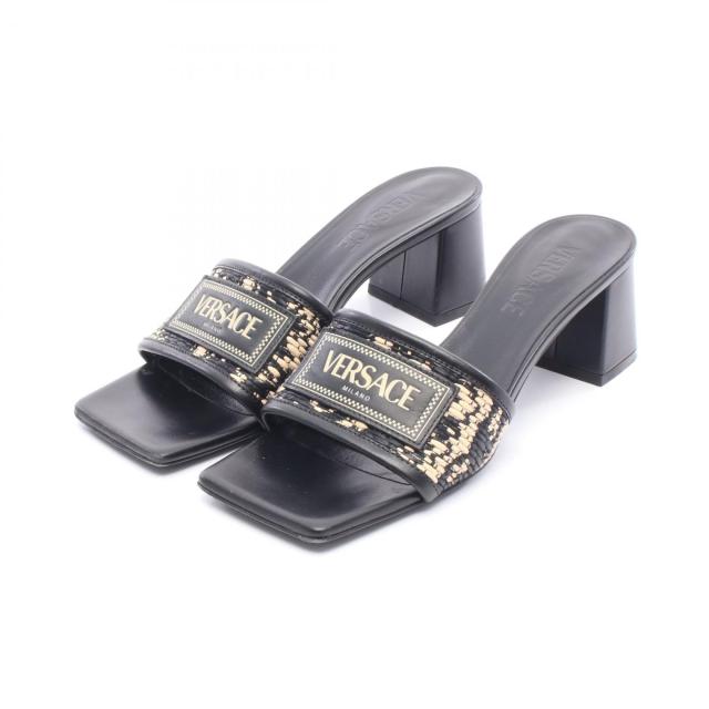 ヴェルサーチ VERSACE ミュール 靴 レザー ファブリック レディース ブラック系 / ベージュ系 【中古】