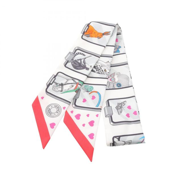 エルメス HERMES ツイリー HERMES STORY スカーフ 衣料品 シルク シルク レディース ホワイト系 / レッド系 / マルチカラー 【中古】