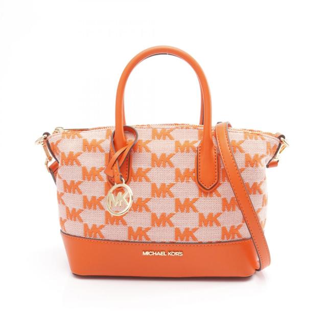 マイケルコース Michael Kors ハイド シグネチャー スモール サッチェル クロスボディ ハンドバッグ バッグ キャンバス レザー レディース オレンジ系 【中古】